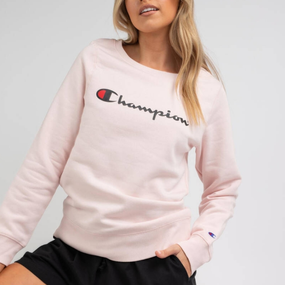 Champion Powerblend Logo Boyfriend Crew Neck Sweatshi… - Gem